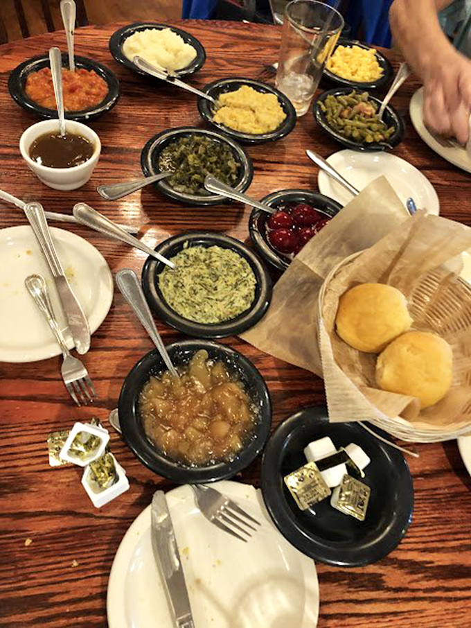 The side dish buffet: where vegetables somehow become more delicious than dessert and tiny bowls hold massive flavor.