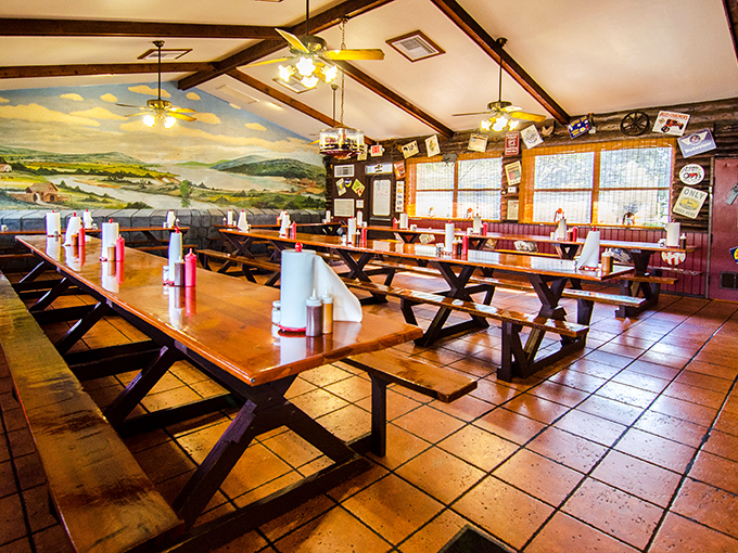 The dining room at Shiver's—where strangers become friends united by the universal language of "mmm" and "pass the sauce."