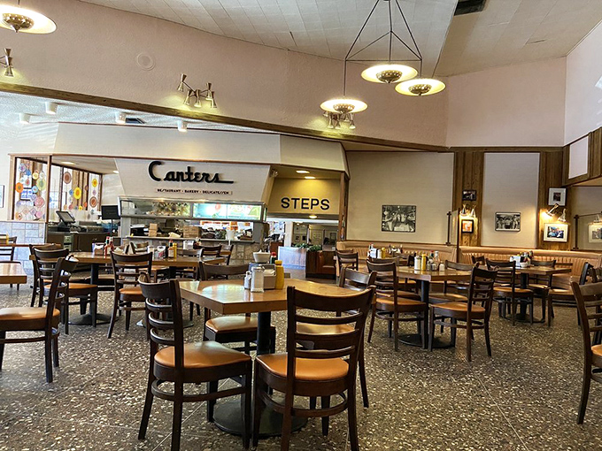 The dining room where celebrities and night owls share the same terrazzo floor. Democracy in action&mdash;everyone equal before the mighty sandwich.