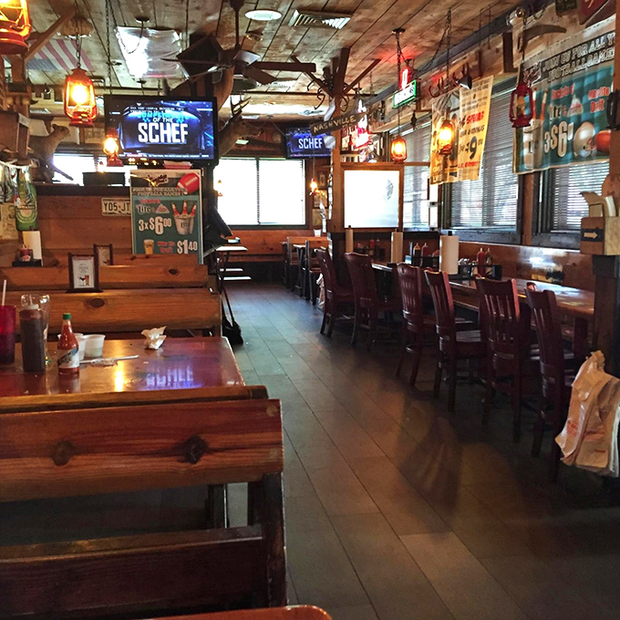The dining room feels like your favorite uncle's cabin &ndash; if your uncle happened to be obsessed with barbecue and collecting every piece of Americana ever made.