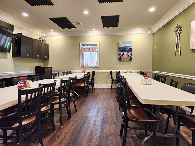 The dining room says "we care about your comfort, not your Instagram aesthetic"&mdash;and that's precisely why it's perfect.