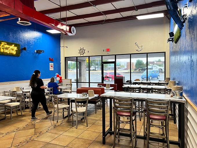 Nautical touches and bright blue walls create an atmosphere that's casual yet focused on what matters: seriously good seafood.