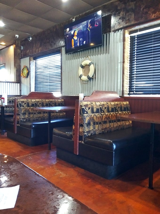 Nautical touches like life preservers and corrugated metal walls create a seaside atmosphere that's 500 miles from the nearest ocean.