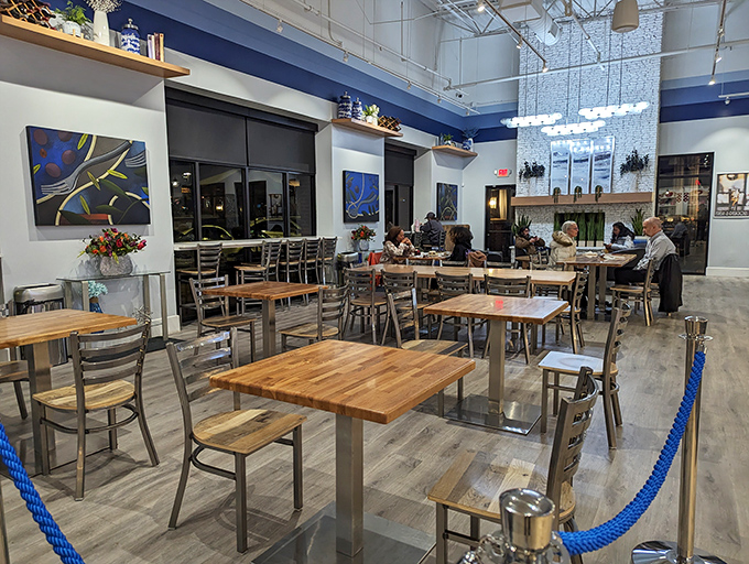 Modern, airy, and inviting&mdash;the dining area feels like the living room of that friend who's way better at decorating than you are.