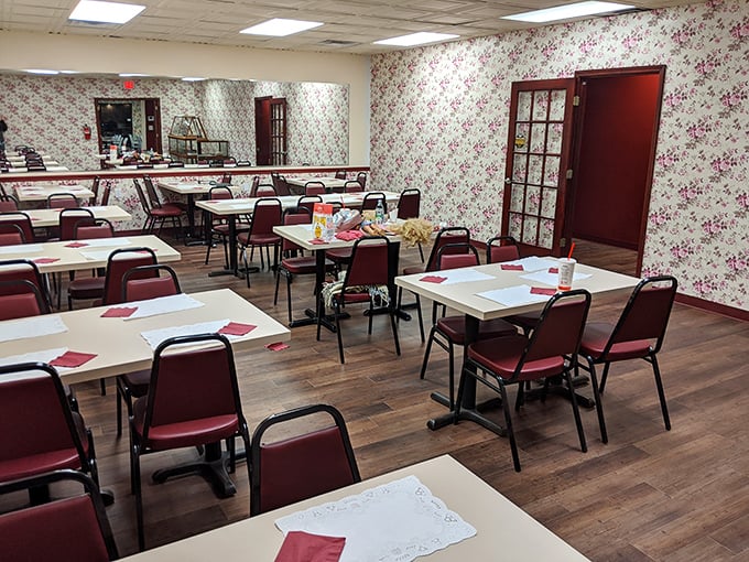 The dining room feels like stepping into a time capsule where pie is always the answer and calories don't count.