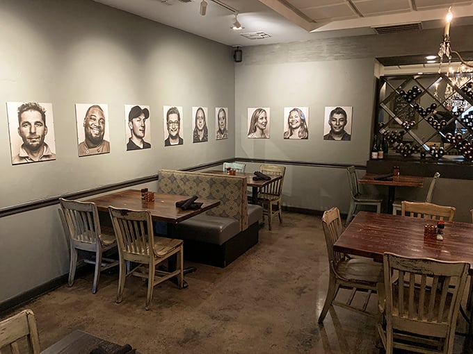 Dining room portraits create the feeling you're eating among friends. The wooden tables have hosted countless celebrations, first dates, and "just because" meals.