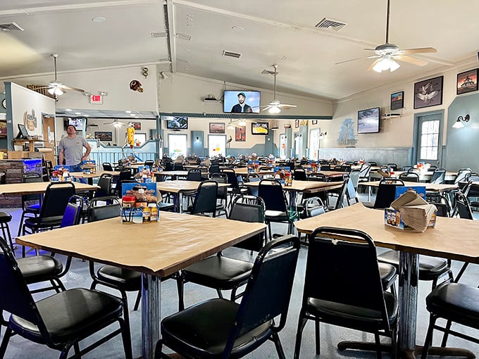 The dining area isn't trying to win design awards&mdash;it's creating a space where the only distraction from great seafood is great conversation.