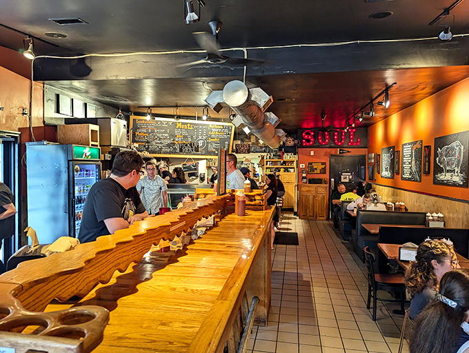 The wood-paneled dining area feels like barbecue church. Simple, reverent, and focused on what really matters.