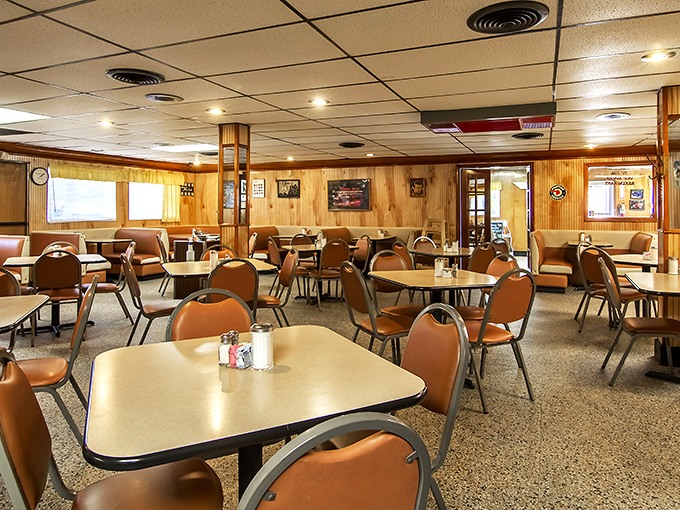 No Edison bulbs or reclaimed wood here&mdash;just honest tables, practical chairs, and wood-paneled walls that have absorbed decades of good conversation.