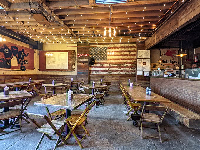 The dining space feels both industrial Brooklyn and Hill Country roadhouse &ndash; where flannel-wearing hipsters and barbecue purists find common ground.