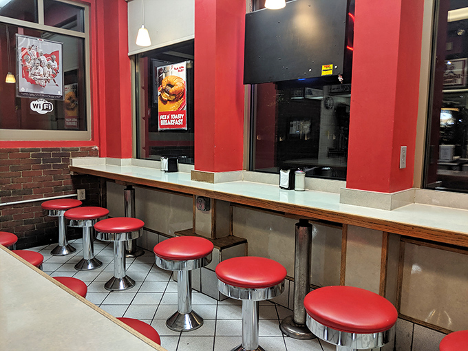 The counter seating area&mdash;where strangers become neighbors and everyone faces the same direction: toward delicious possibility.