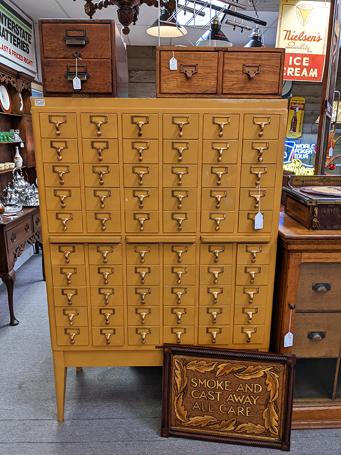 The holy grail for organization enthusiasts! This card catalog cabinet is what librarians dream about at night.