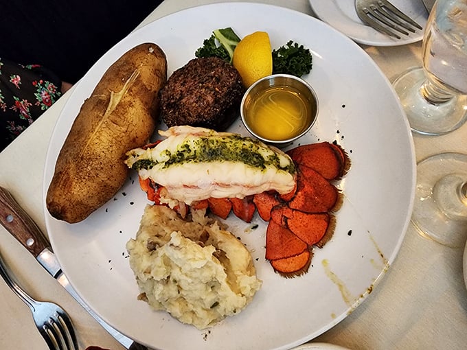 Land meets sea in perfect harmony &ndash; tender filet paired with succulent lobster tail, while mashed potatoes stand by, ready to soak up every precious drop.