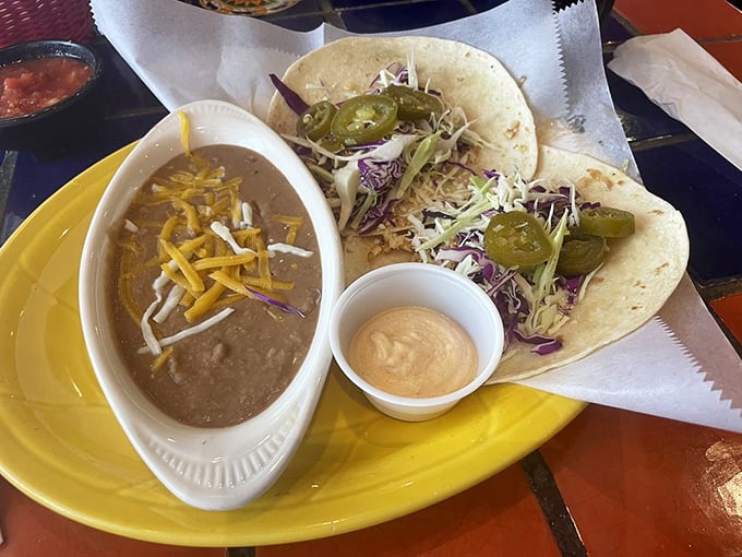 Fish tacos and beans that could make a pescatarian weep with joy—fresh, bright flavors that dance across the palate.