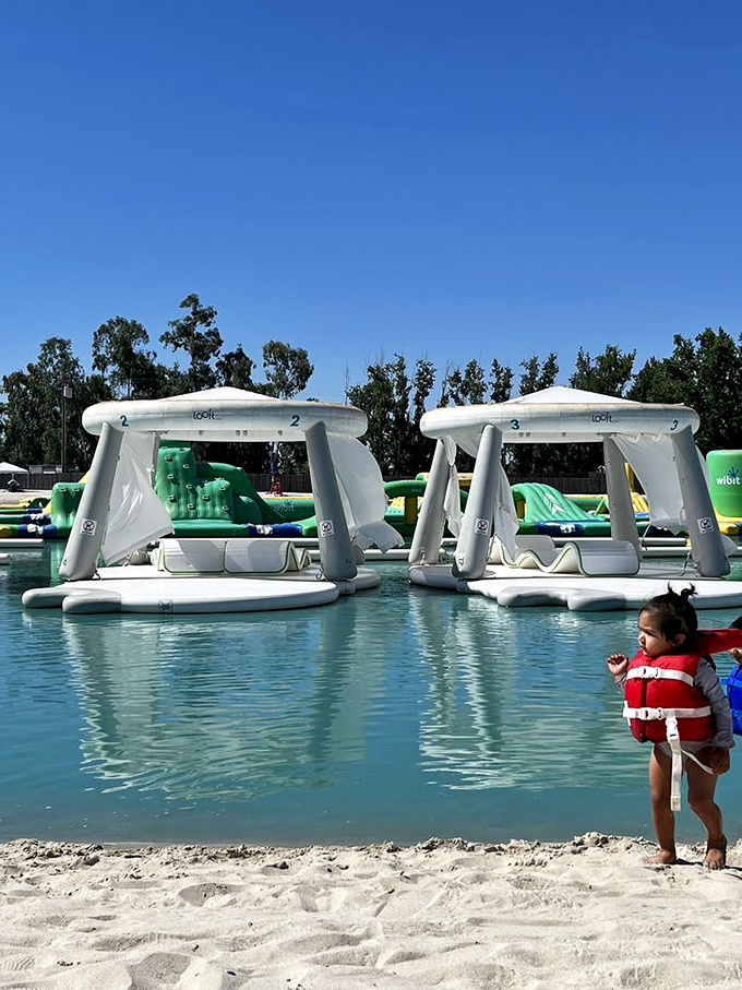 These inflatable floating structures look deceptively simple until you're wobbling across them like a newborn giraffe on an ice rink.