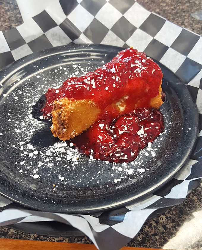 Fried cheesecake with strawberry topping&mdash;because sometimes dessert should be both ridiculous and sublime. Diet plans come with pause buttons for a reason.