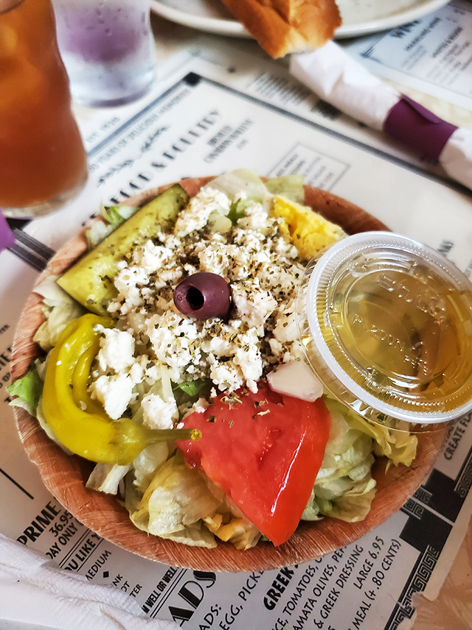 The Greek salad offers a bright counterpoint to all that glorious meat. That feta and olive oil dressing cleanses the palate for the next butter-drenched bite.