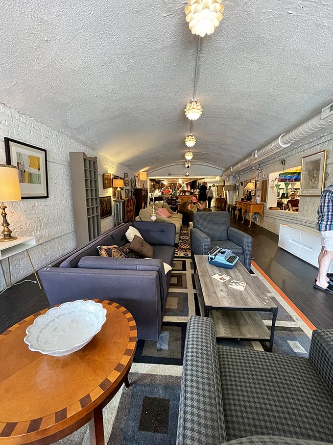 Sunlight streams through this corridor of possibilities, where one person's decluttering decision becomes another's decorating inspiration.