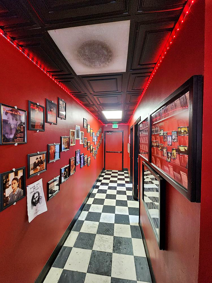 The hallway's red walls lined with memorabilia tell the story of Twin Peaks fandom &ndash; a pilgrimage corridor to pie paradise.