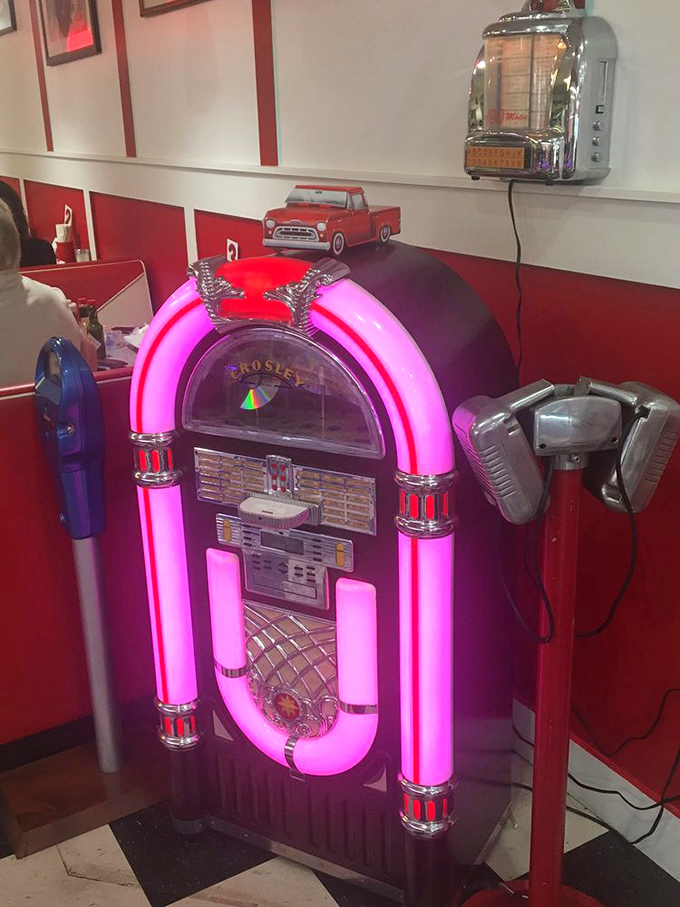 That glowing Crosley jukebox isn't just decor&mdash;it's a time machine waiting for your quarter to transport the entire diner back to 1955.