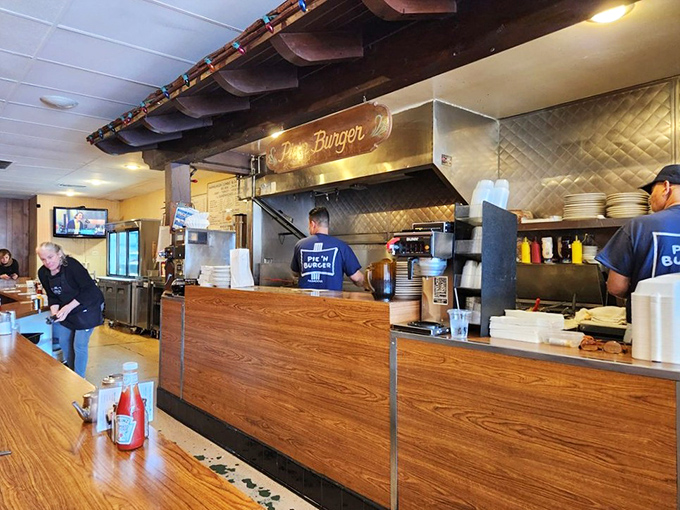 The kitchen setup hasn't changed because it doesn't need to. When you've perfected the formula, you don't mess with success.