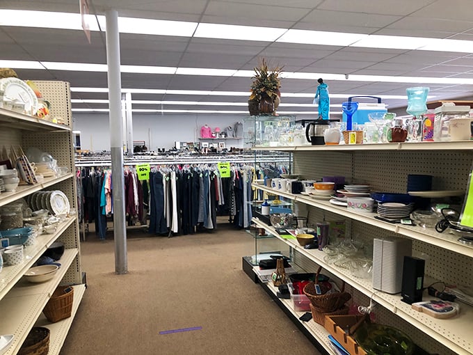 Aisle of possibility where kitchenware from every decade stands ready for culinary resurrection in your next dinner party masterpiece.