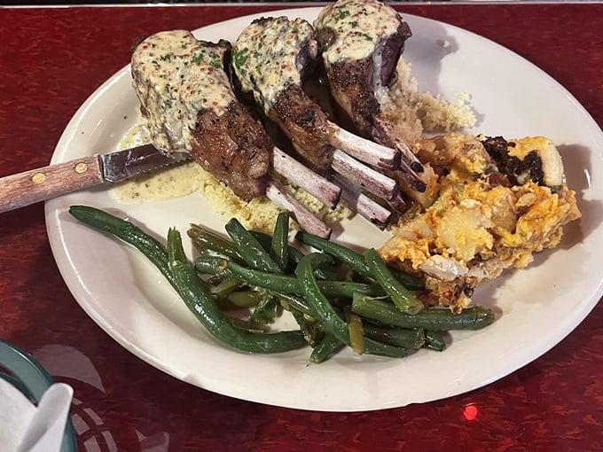 Lamb chops standing at attention like meaty soldiers, armed with flavor and ready to battle any hunger pangs into delicious submission.