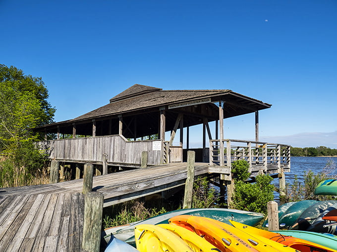 This weathered waterfront pavilion has seen countless picnics, proposals, and probably a few illicit teenage rendezvous&mdash;if only those wooden planks could talk.