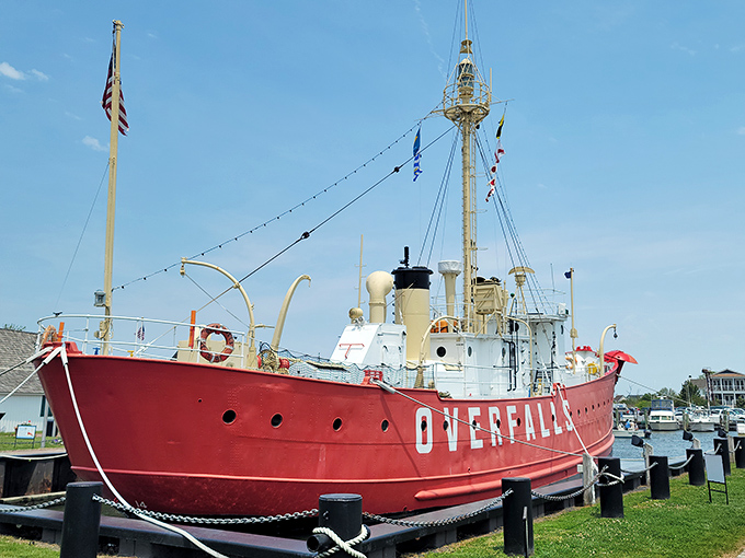 The Lightship Overfalls stands proud as a National Historic Landmark in Lewes. This bright red vessel once guided ships at sea and now tells tales of maritime history to landlubbers.