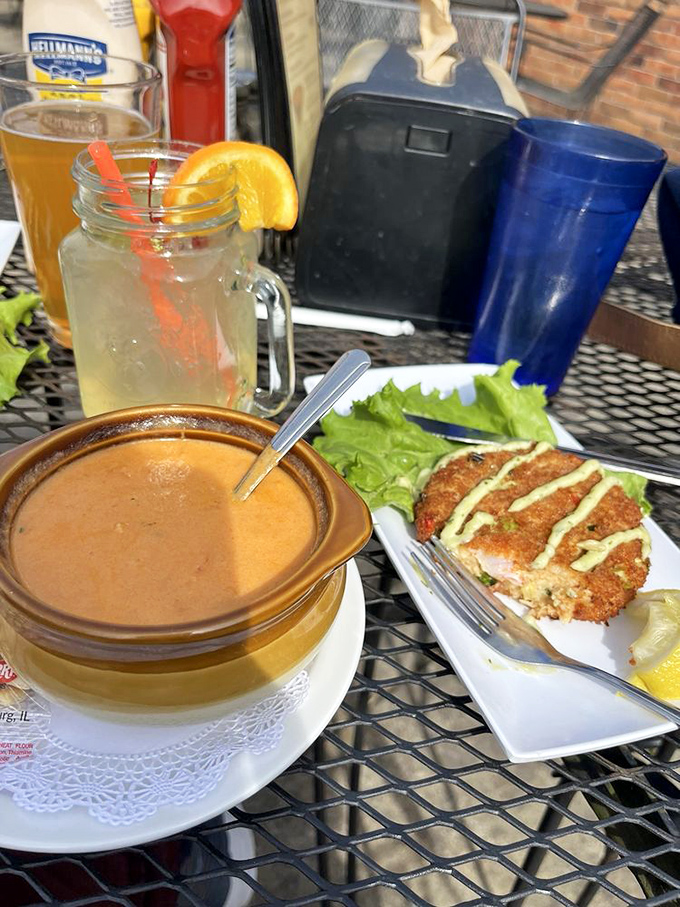 Lobster bisque that tastes like the Atlantic took a delicious detour to Ohio, paired with a crab cake that's more crab than cake.