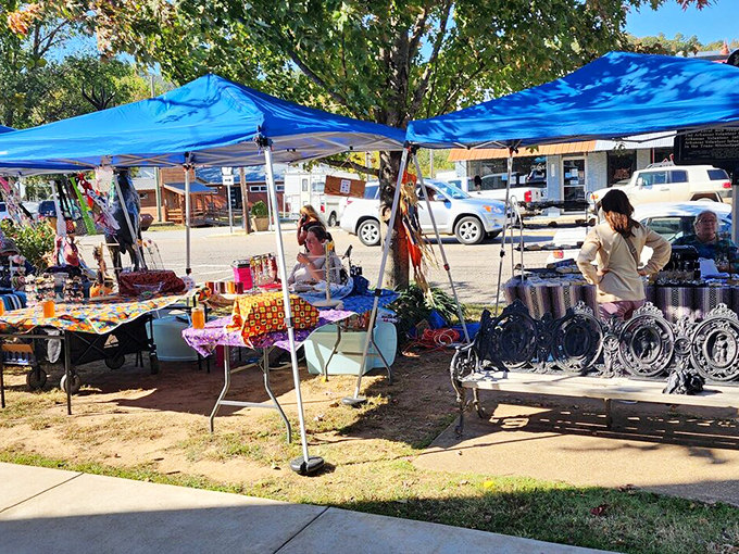 Local artisans display their wares at Jasper's market &ndash; proof that creativity thrives where Amazon delivery drivers fear to tread.