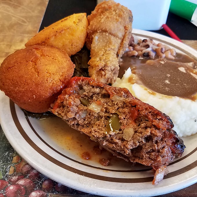 That meatloaf reveals its secrets with chunks of green pepper and onion&mdash;the culinary equivalent of finding bonus tracks on your favorite album.