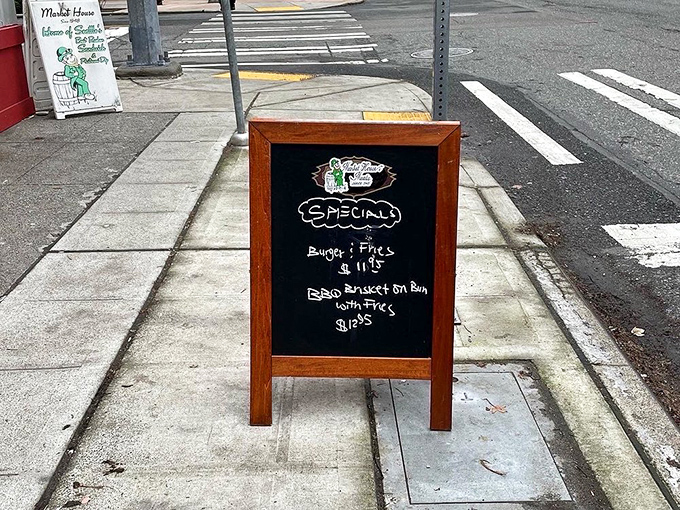 No daily specials featuring activated charcoal or microgreens here&mdash;just straightforward goodness written on an old-school sidewalk board.