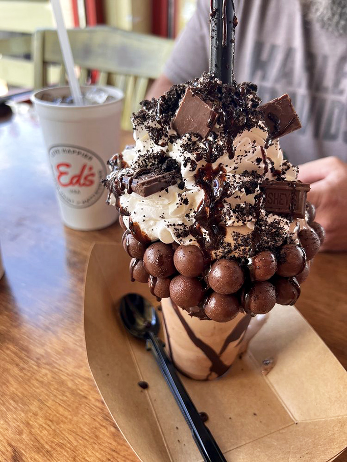 This milkshake has clearly abandoned all restraint. Chocolate, cookies, and whipped cream collaborate in a dessert that's borderline architectural.