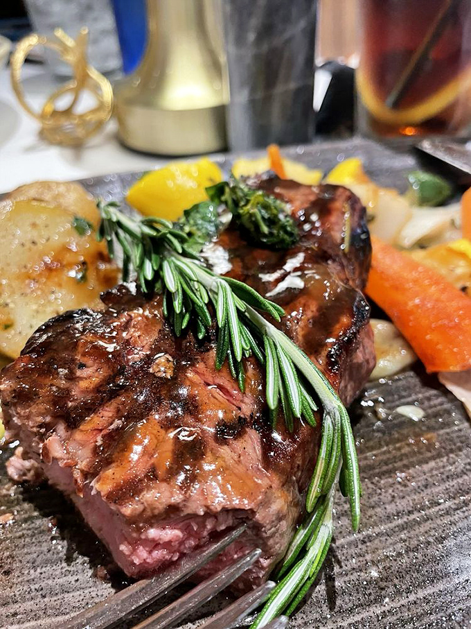 When a steak deserves its own glamour shot: This New York Strip with fresh rosemary could make even the most dedicated vegetarian pause for reflection.