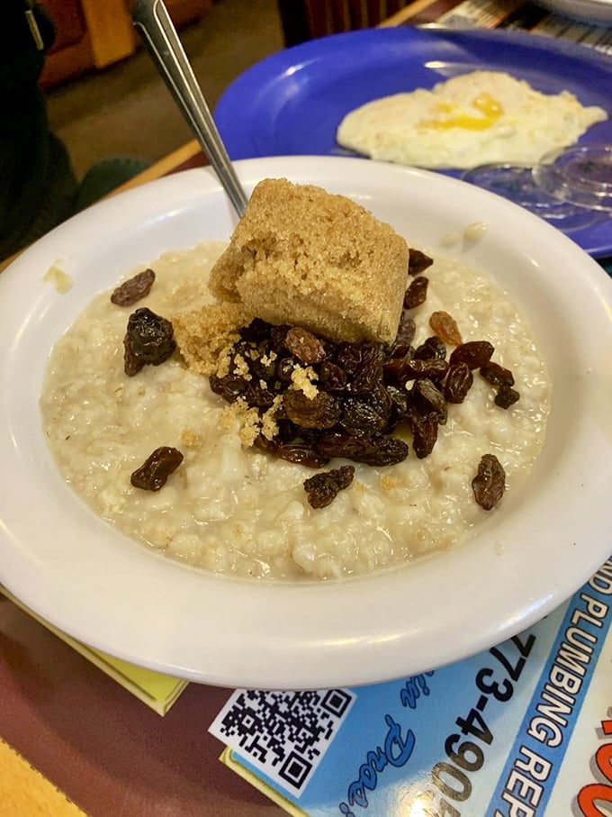 Oatmeal elevated from mundane to magnificent. Brown sugar melting into creamy oats with raisins standing by like sweet little sentinels.