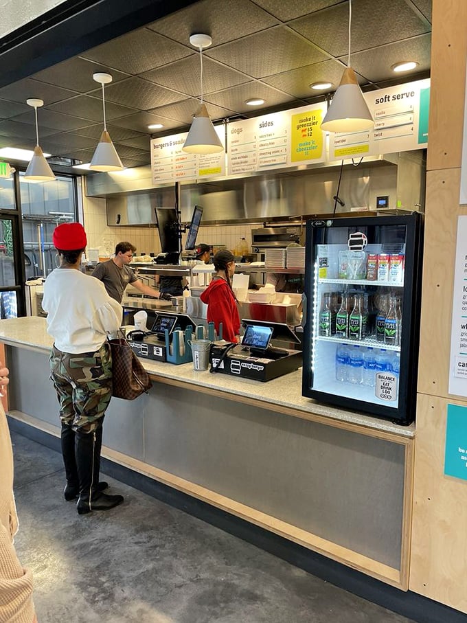 The ordering counter&mdash;where dreams are verbalized and soon after, realized. Clean lines and efficient design speak to their burger philosophy.