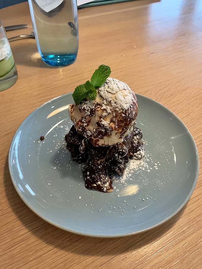 Chocolate decadence crowned with a scoop of vanilla and a mint sprig&mdash;the kind of dessert that makes you consider skipping dinner next time.