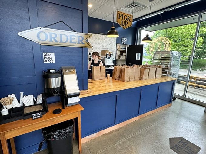 Brown paper bags lined up like soldiers awaiting deployment. The pickup counter at Sidedoor is where dreams come true in recyclable packaging.