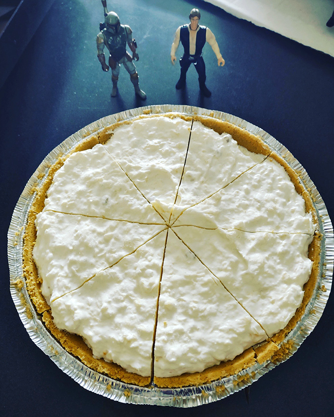 Pineapple pie with action figures standing guard. Apparently even Star Wars characters understand the importance of protecting perfect dessert.