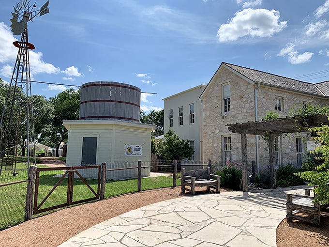 The Pioneer Museum's windmill and water tank stand as sentinels to a simpler time. Texas ingenuity on display without a PowerPoint presentation.