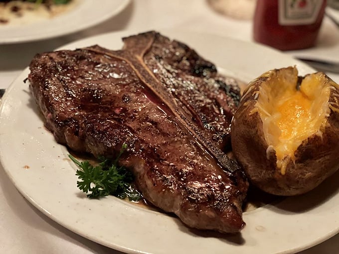 This porterhouse doesn't just sit on the plate &ndash; it commands it. The kind of steak that makes vegetarians have second thoughts.