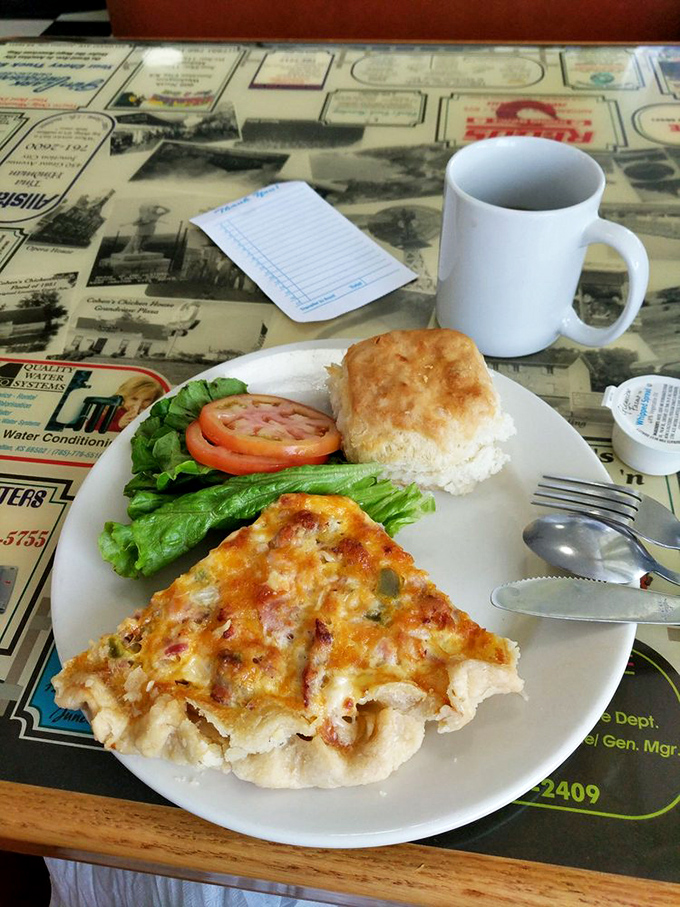 Quiche doesn't usually hang out in diners, but this one earned its place. Paired with a biscuit that could make a Southerner weep with joy.