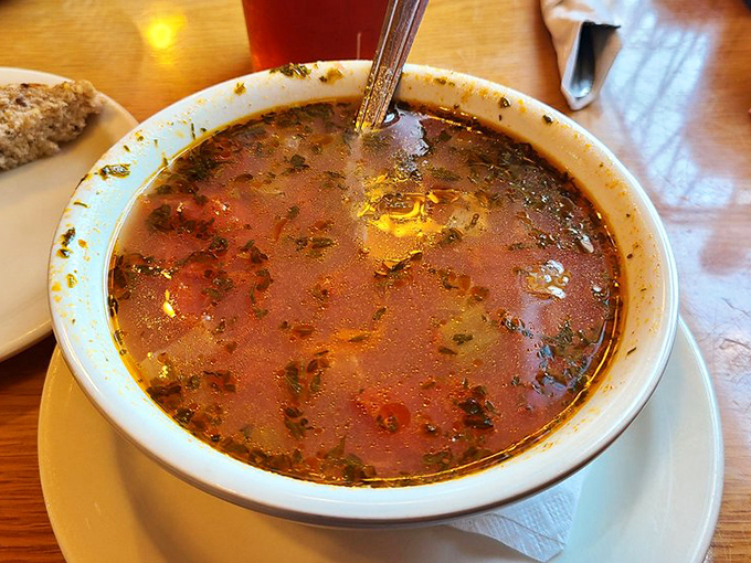 Ruby-red chowder that glistens with promise&mdash;each spoonful a warming hug from the inside, perfect for those blustery Lake Erie days.