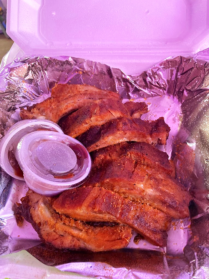 Not just a fish joint after all! These ribs have that beautiful smoke ring and glaze that would make any barbecue aficionado nod in approval.