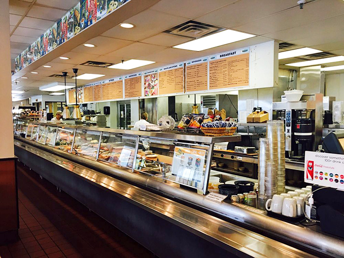 The cafeteria counter&mdash;where dreams are built one slice of corned beef at a time under the watchful gaze of menu boards.