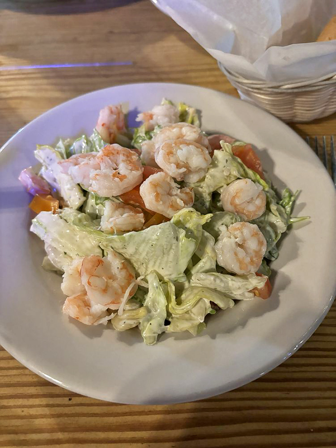 A shrimp salad that makes eating greens feel like cheating. Those plump shrimp are the reward for pretending to be healthy.