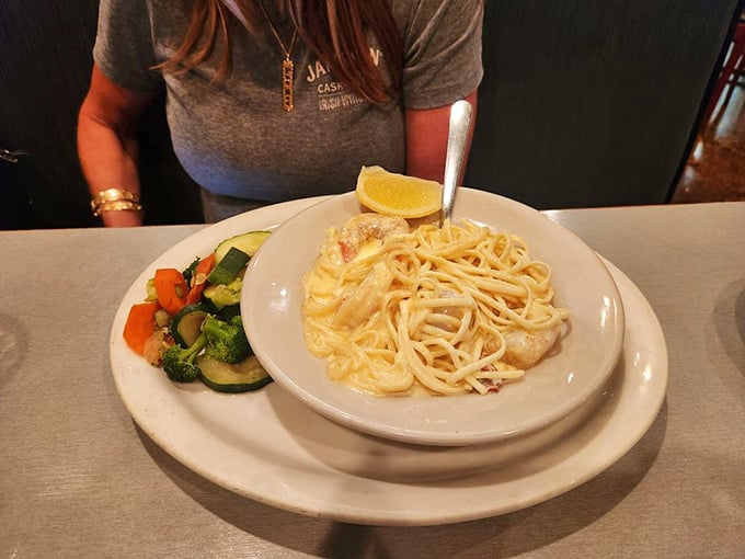 Pasta that's found its soulmate in creamy seafood sauce. Comfort food meets oceanic luxury on a single plate.