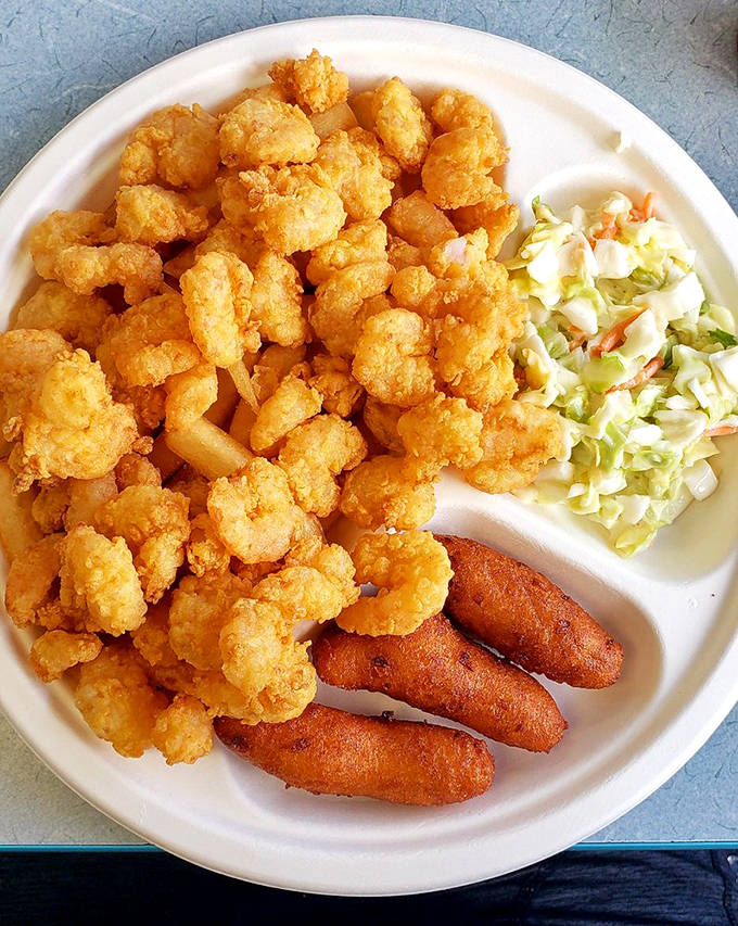 Popcorn shrimp so plentiful they could start their own small nation, complete with coleslaw coastline and hushpuppy outposts.