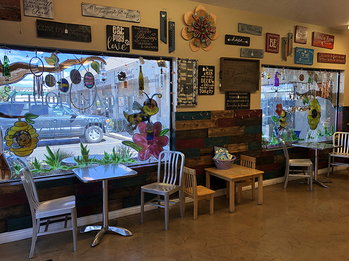 The stained glass windows and inspirational signs create a sanctuary for carb worshippers. This isn't just eating&mdash;it's a full sensory experience.